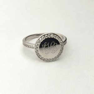 Monogram Stacking Ring Personalized, Monogrammed Sterling Silver Ring CZ, Signet Ring Silver ...