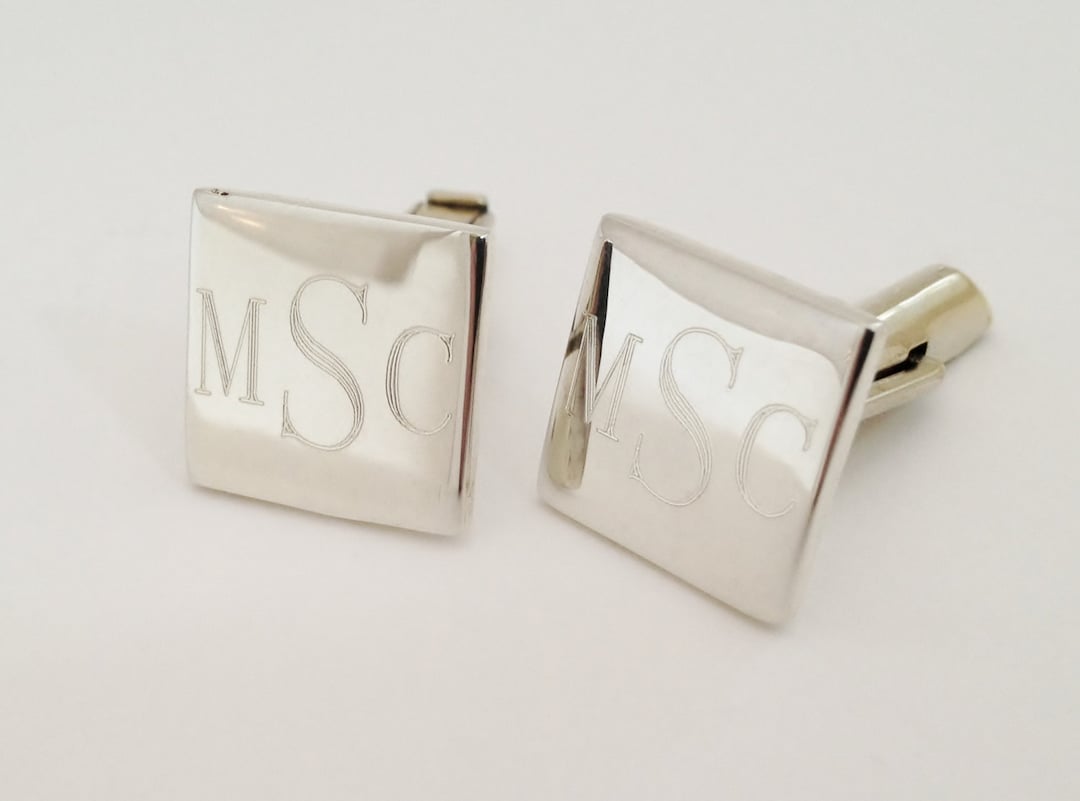 Sterling Silver Cufflinks - Monogram Square Mens Cufflinks Personalized ...