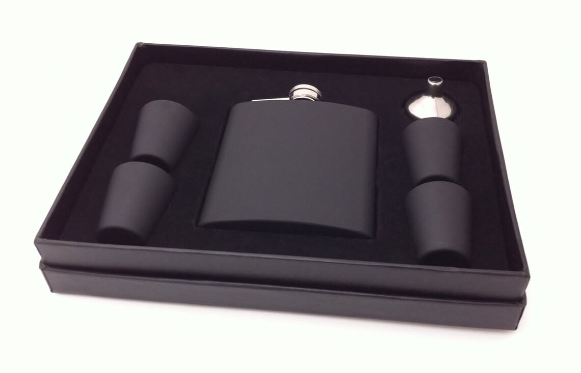 Matte Black Flask Boxed Gift Set Personalized Monogrammed - Etsy