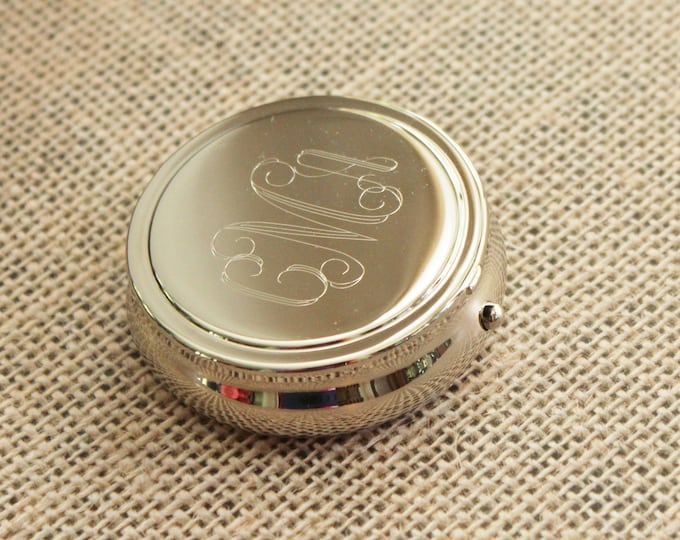 Pill Box With Monogram Personalized- Engraving Included - Silver ...