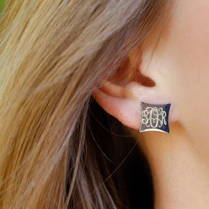 Monogrammed Earrings Studs Silver, Monogram Earrings Gold Studs Square, Silver Gold or Rose Gold ...