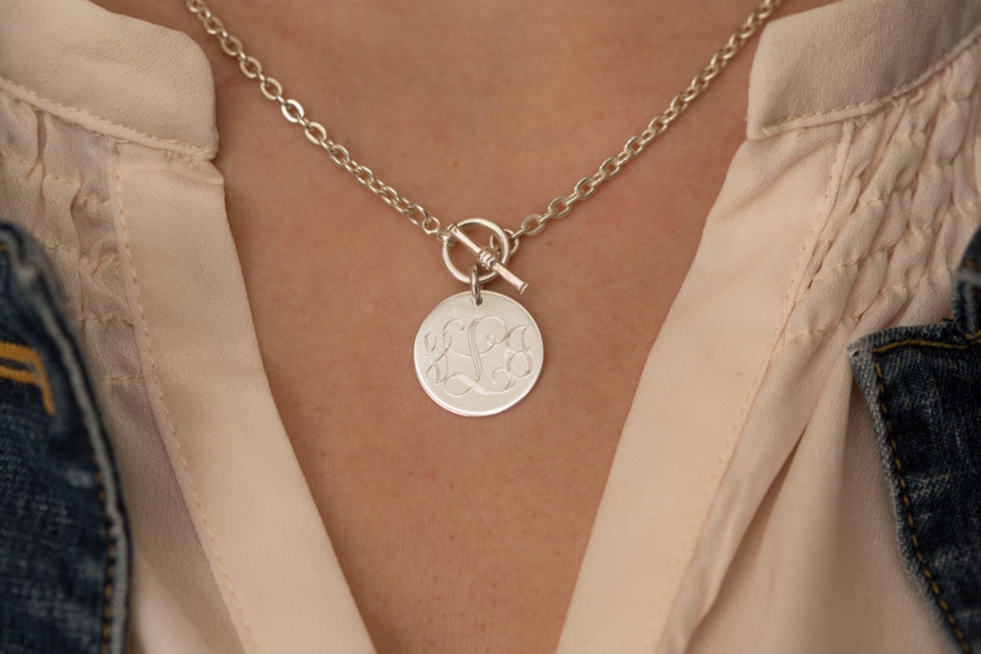 Monogram Toggle Necklace Sterling Silver Necklace Front Toggle Style