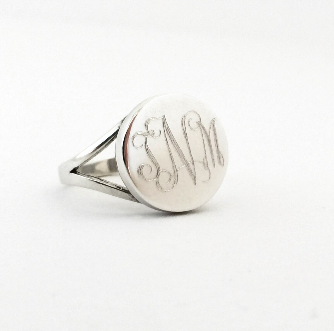 Monogrammed Ring Sterling Silver Round Personalized for Women or ...