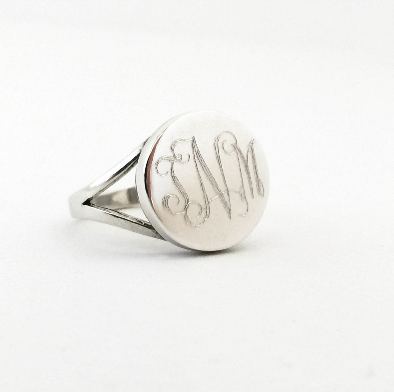 Monogrammed Ring Sterling Silver Round Personalized for Women or ...