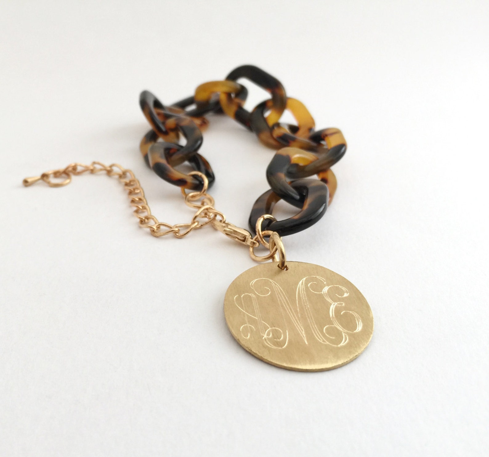 Monogram Tortoise Shell Bracelet With Gold Tone Personalized - Etsy