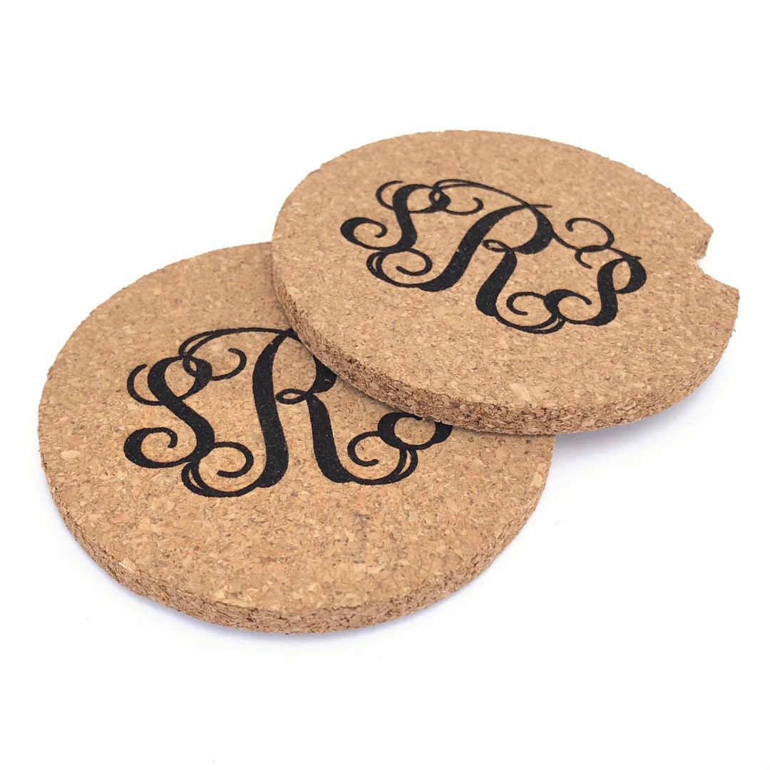 Monogram Car Coasters, Set of Two Cork Coasters, Absorbent Custom Car ...