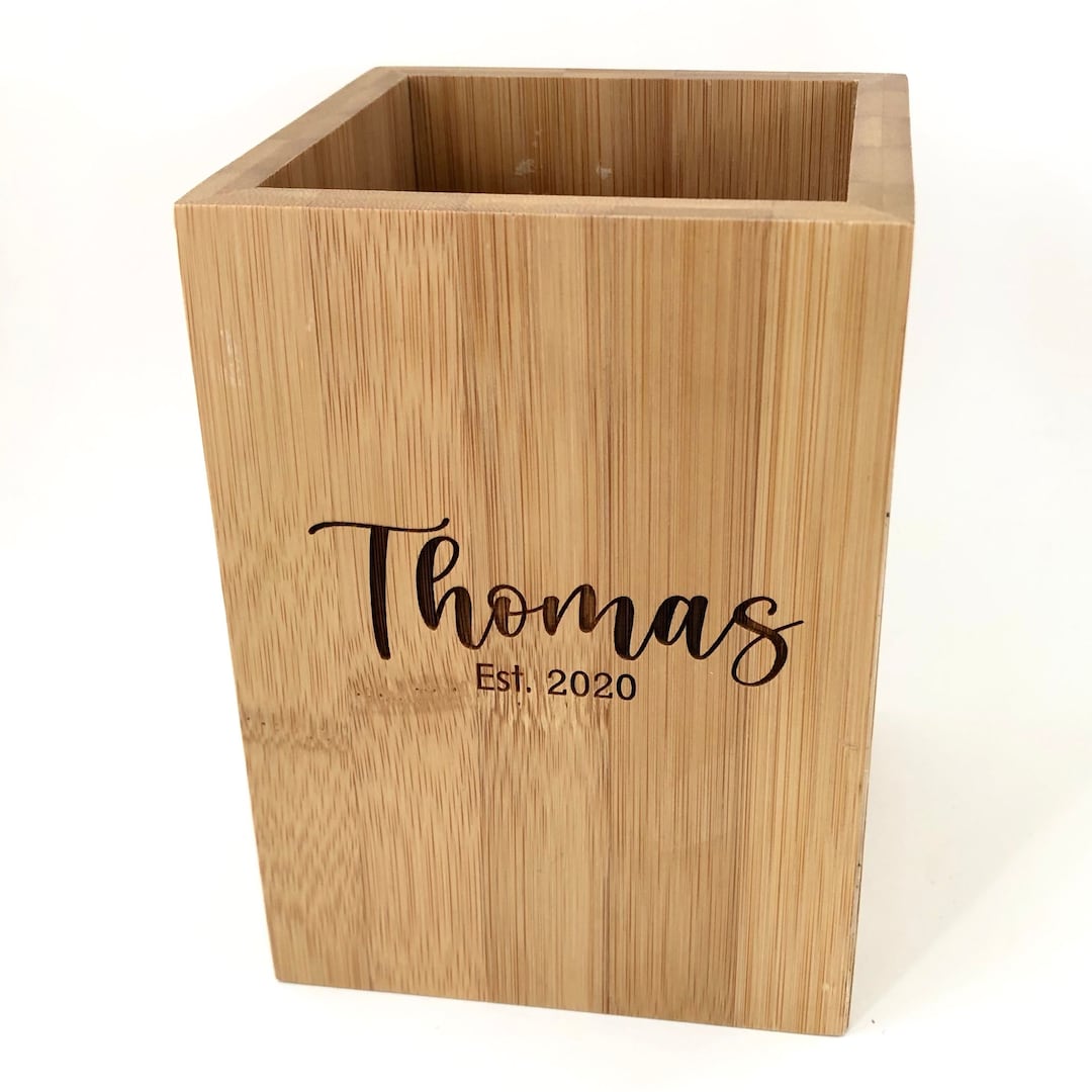 Custom Bamboo Utensil Holder With Script Design Utensil Crock Gift for ...