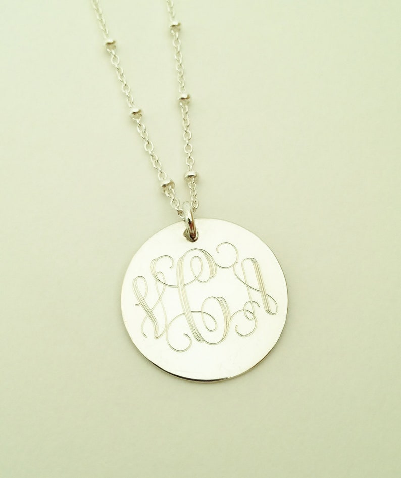 Monogrammed Necklace in Sterling Silver With Satelite Chain - Etsy