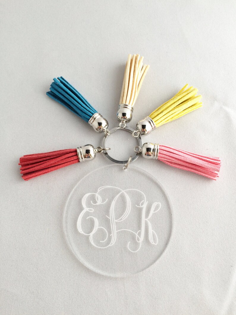 Monogram Tassel Key Fob Acrylic Personalized Engraved Key Etsy