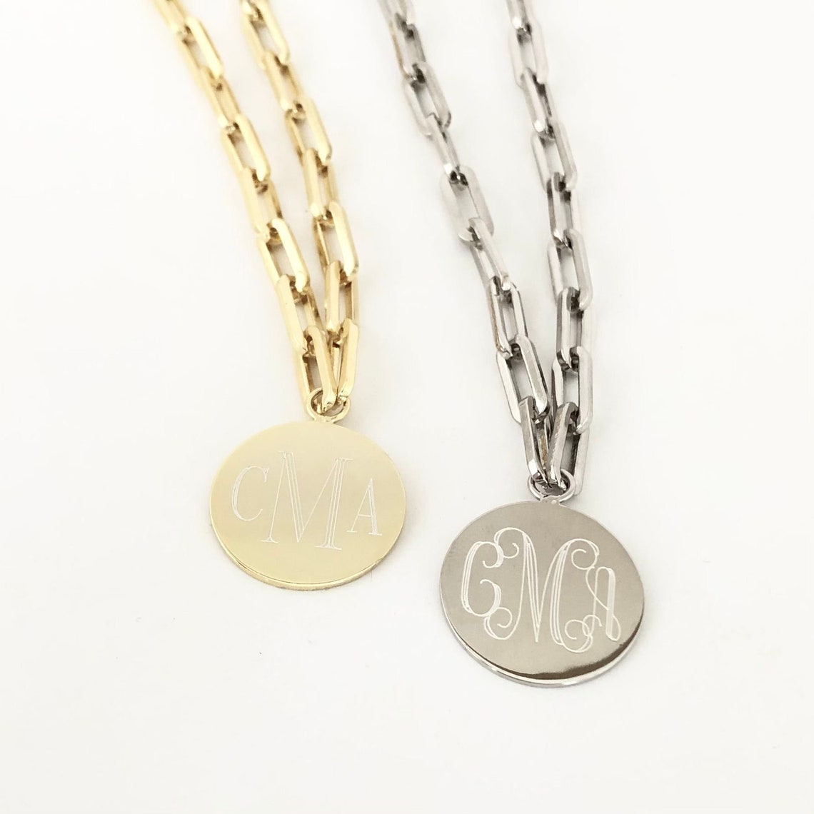 Thick Paper Clip Chain Monogrammed Necklace Sterling Silver or | Etsy