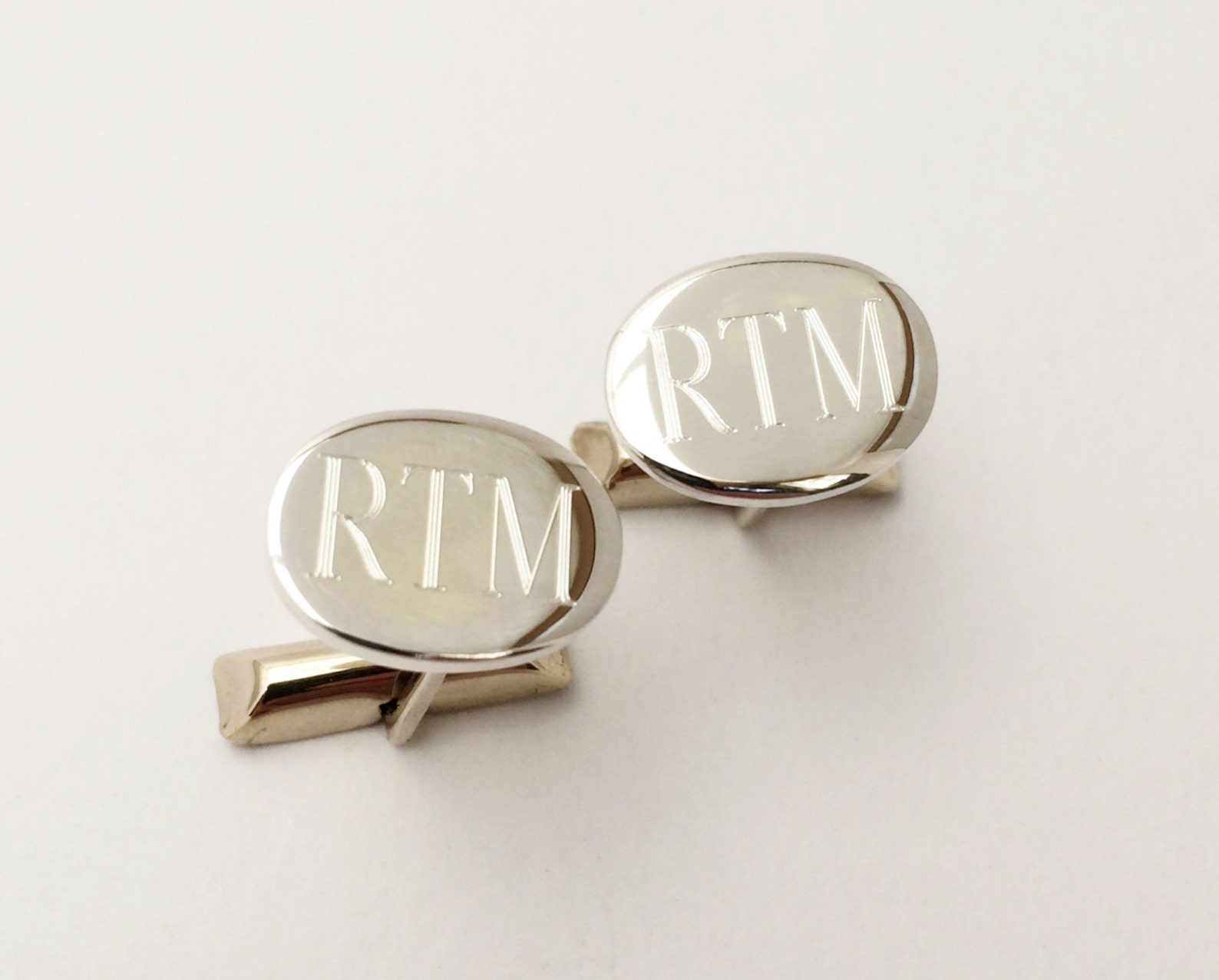 Sterling Silver Cuff Links Custom Engraved Oval Monogrammed - Etsy