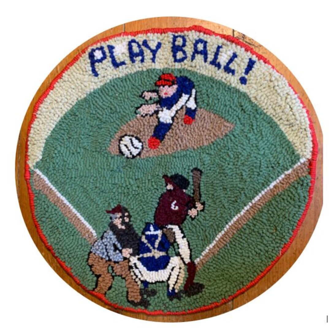 PLAY BALL - Hand Hooked Wool Baseball Mat - Etsy