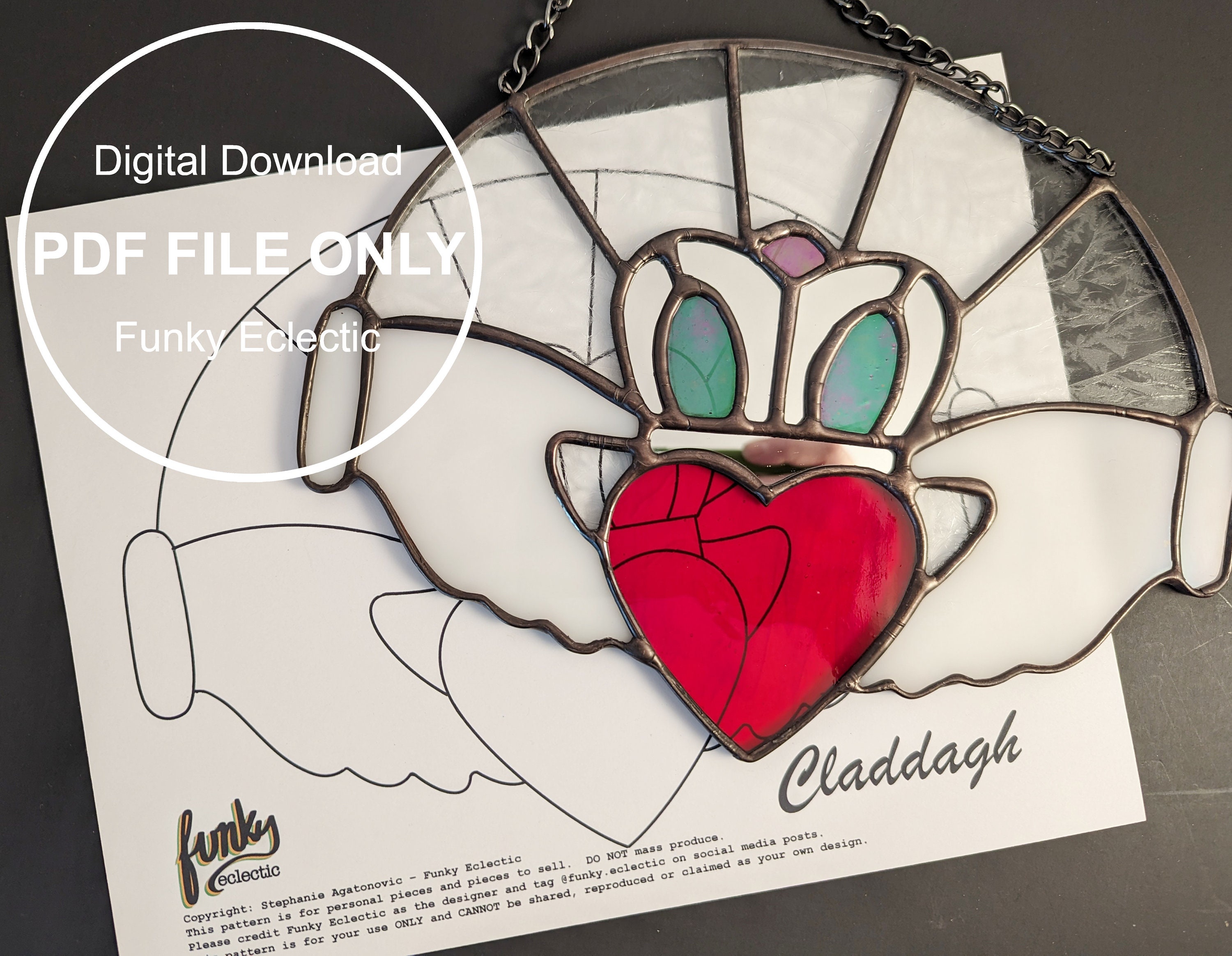 Stained Glass Irish Claddagh Sun Catcher Pattern, PDF Digital Download ...
