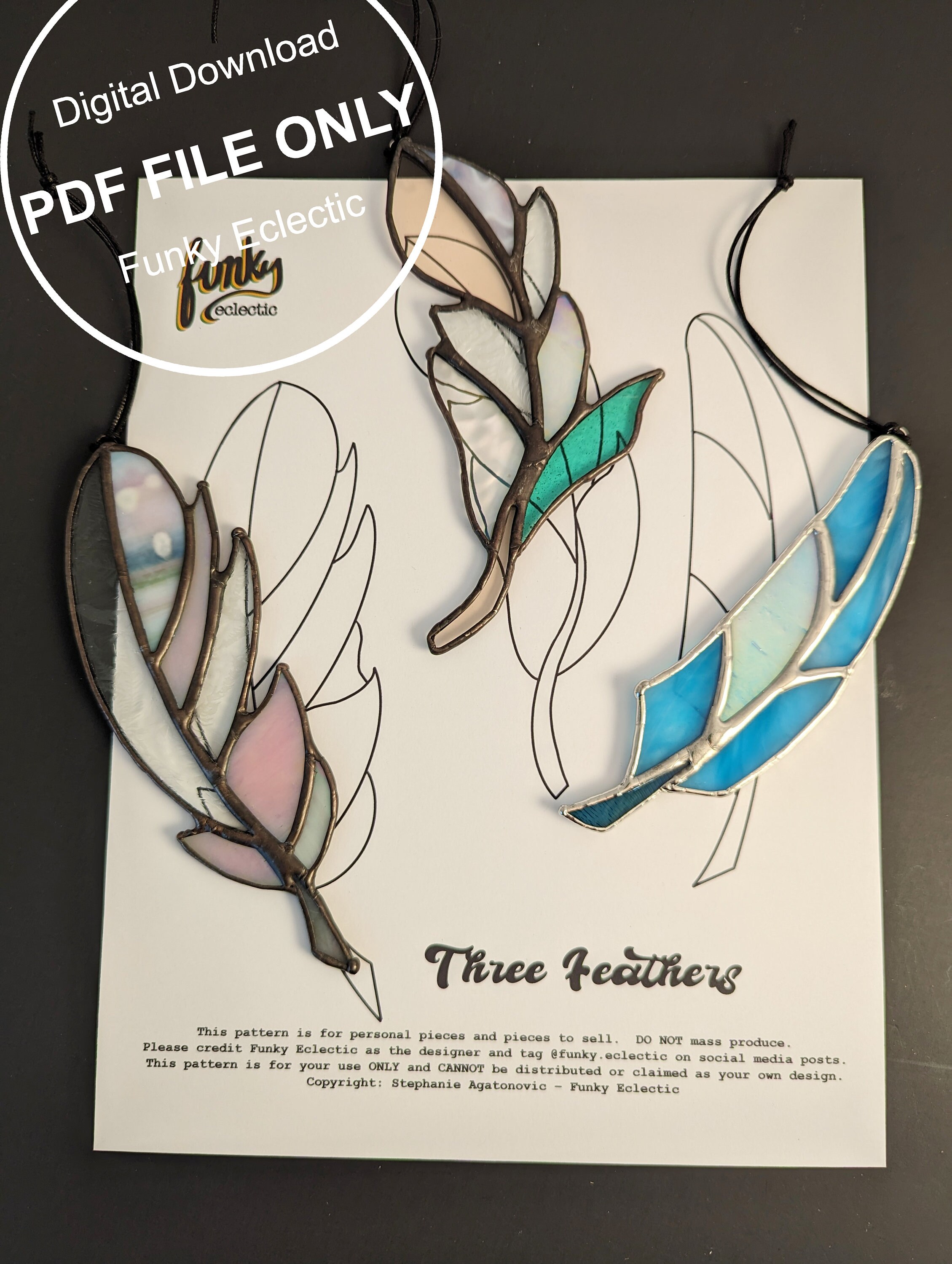 Three Feathers Stained Glass Sun Cather Pattern Pdf Digital Download 6641