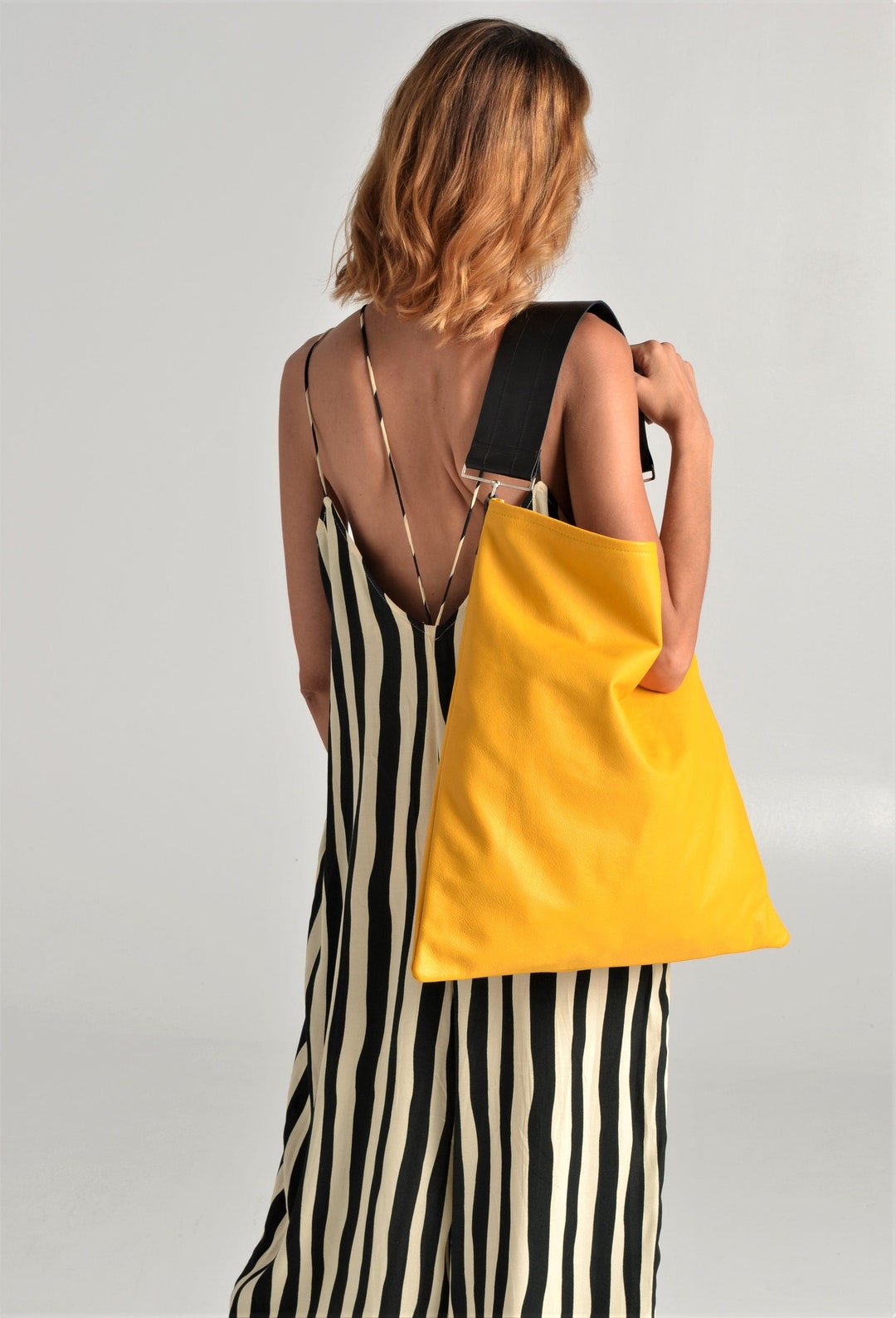 Akathi Yellow Bag, Yellow Leather Hobo Bag, Yellow Large Tote, Yellow ...