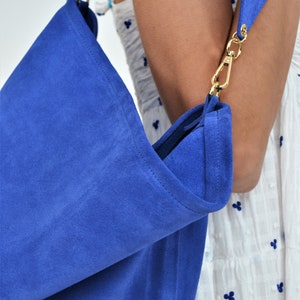 Anna Soft Blue Hobo Bag, Blue Suede Leather Bag, Blue Large Shoulder ...