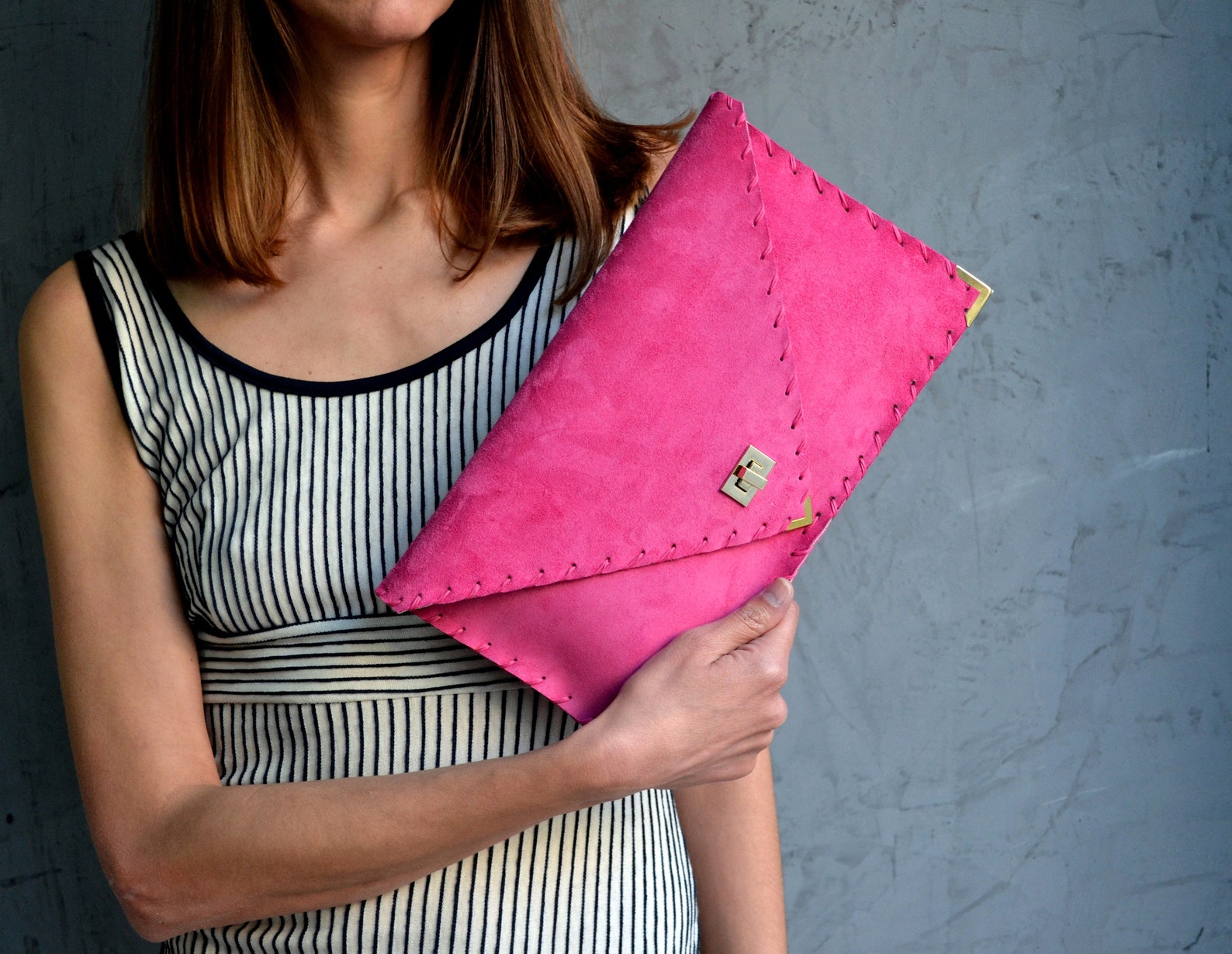 Fuchsia Leather Clutch Fuchsia Soft Symmetria Clutch Leather - Etsy
