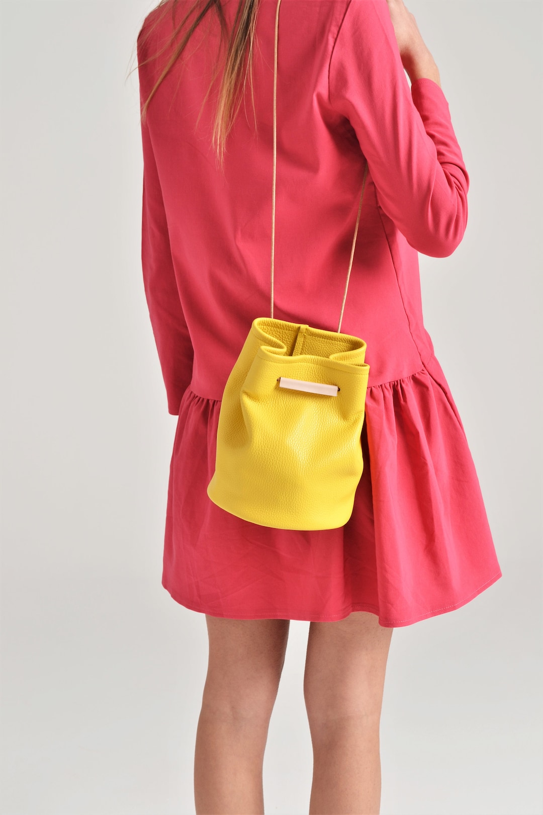 Ioli Yellow Bucket Bag, Yellow Leather Bucket Bag, Mini Bag, Yellow ...