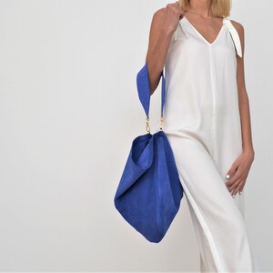 Anna Soft Blue Hobo Bag, Blue Suede Leather Bag, Blue Large Shoulder ...