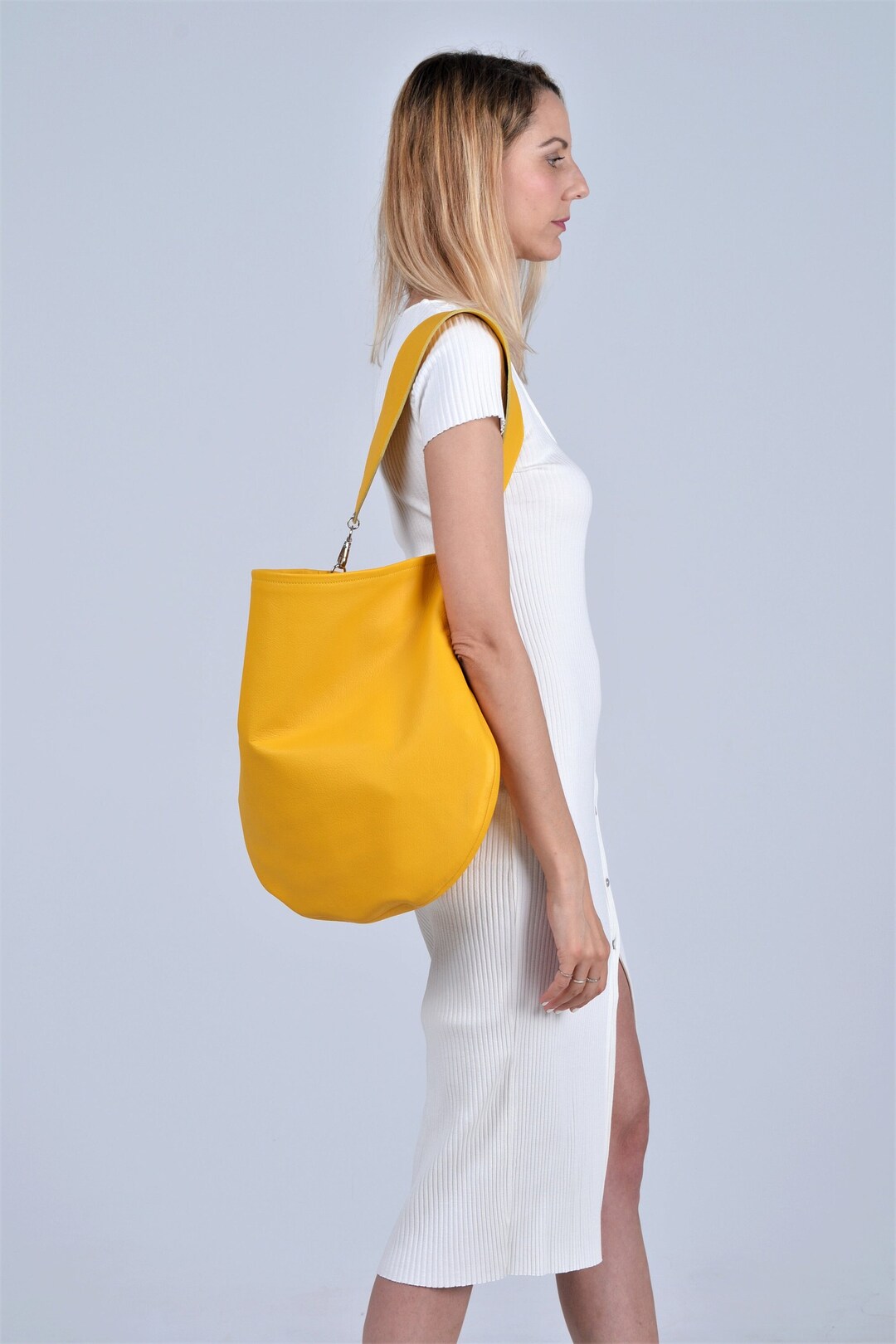 Anna Yellow Hobo Bag, Yellow Leather Bag, Yellow Large Shoulder Bag ...