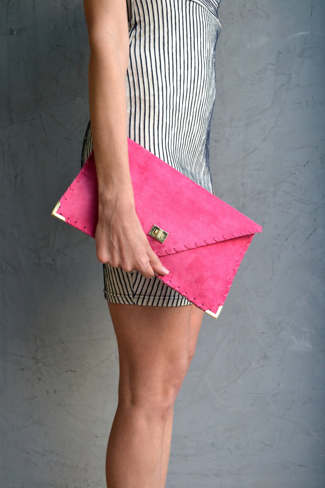 Fuchsia Leather Clutch Fuchsia Soft Symmetria Clutch Leather - Etsy