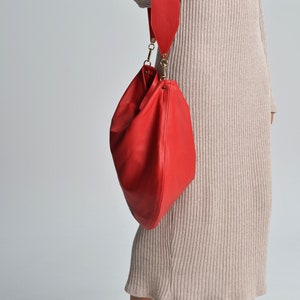 Anna Red Hobo Bag, Red Leather Bag, Red Large Shoulder Bag, Soft Red ...