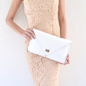 White Leather Clutch/ Leather Handbag / Bridal Clutch / Wedding Bag ...
