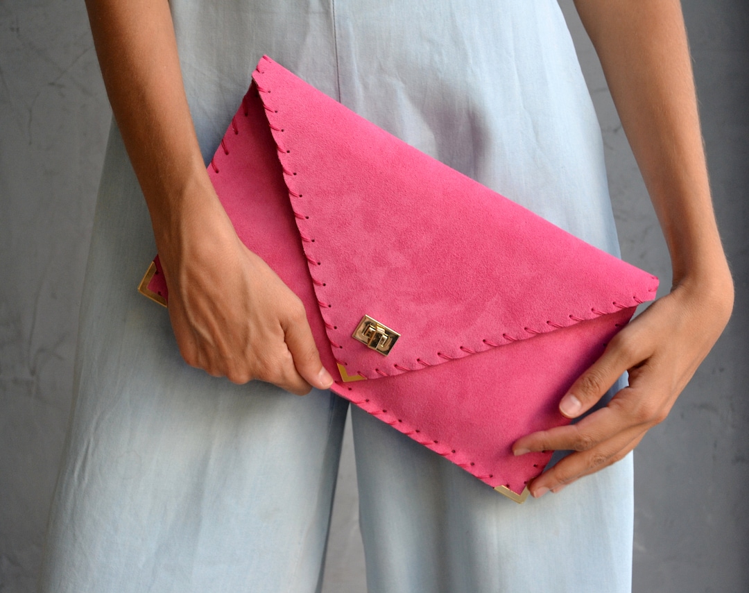 Fuchsia Leather Clutch, Fuchsia Soft Symmetria Clutch, Leather Fuchsia ...