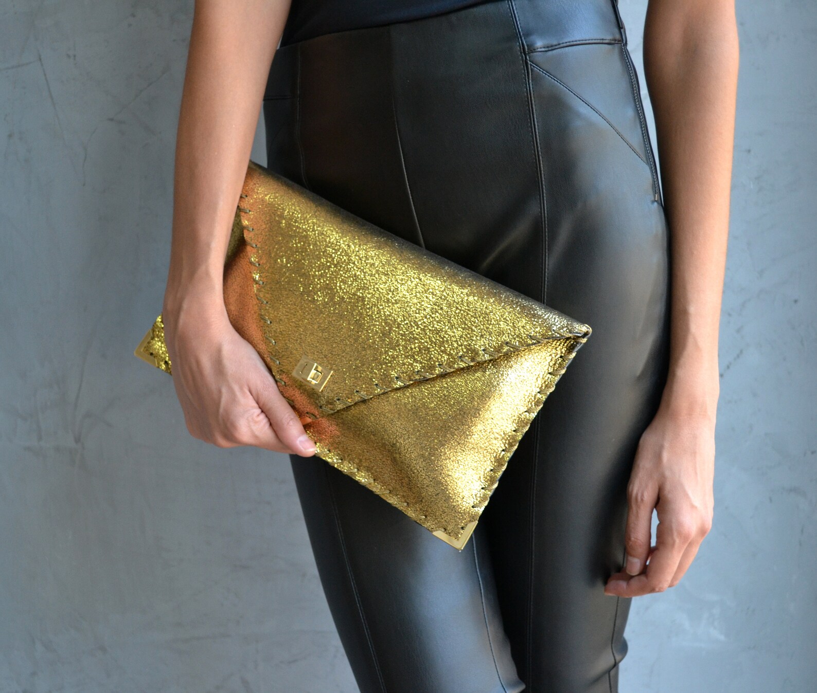Gold Leather Clutch Bag Vintage Gold Symmetria Clutch Gold - Etsy