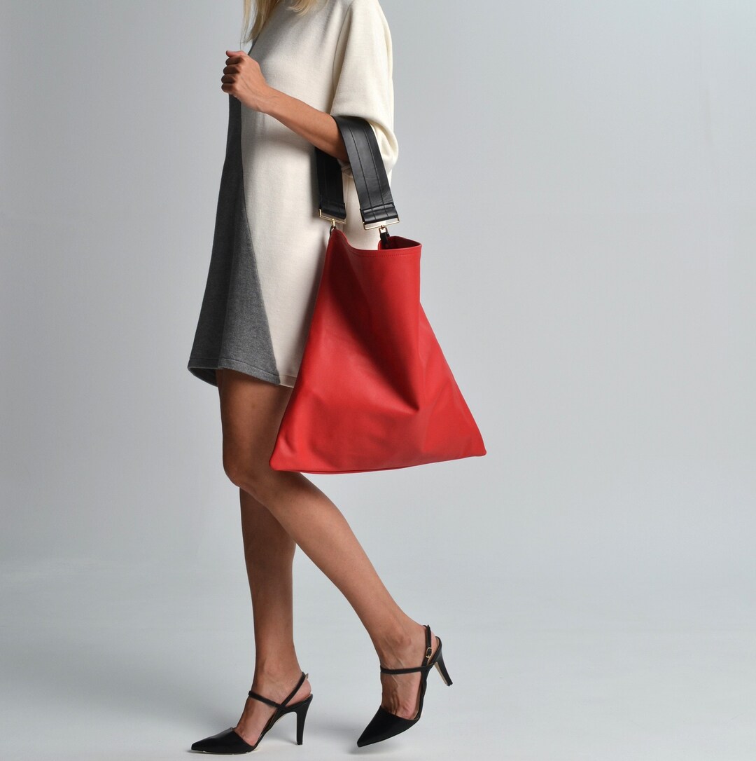 Red Leather Hobo Bag, Large Italian Leather Tote - Etsy