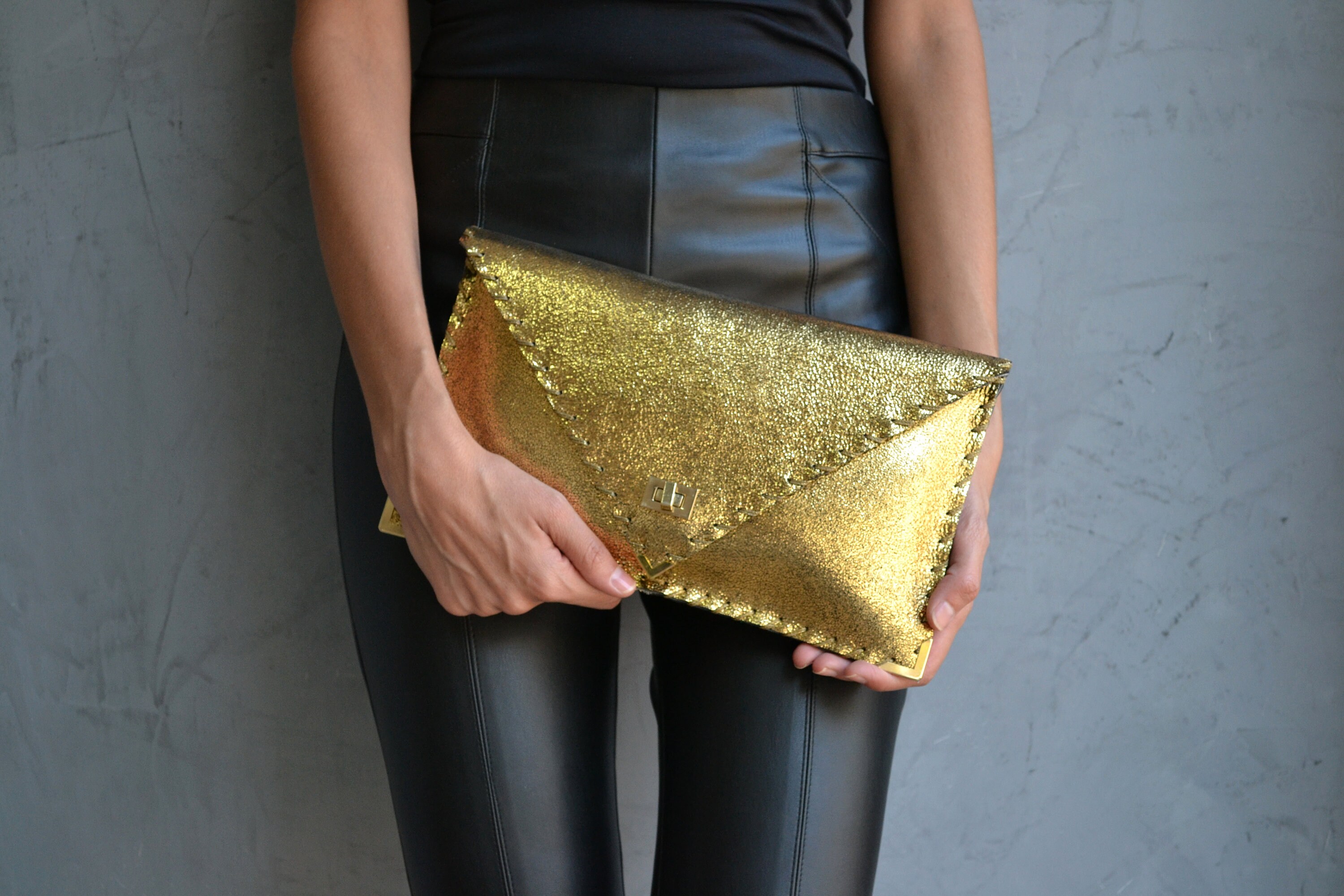 Gold Leather Clutch Bag Vintage Gold Symmetria Clutch Gold - Etsy