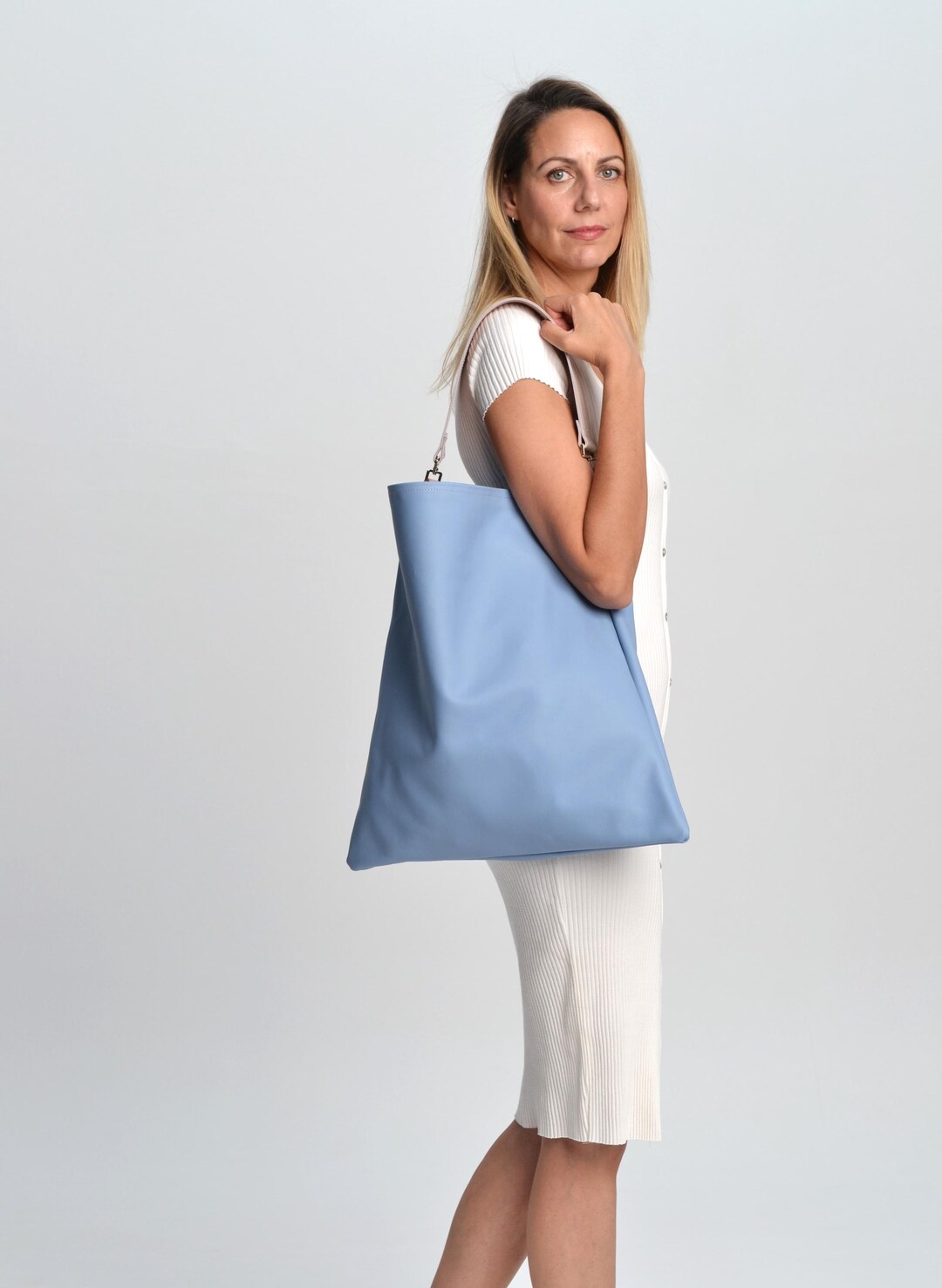 Jeans Blue Leather Hobo Bag: Large Italian Leather Tote - Etsy