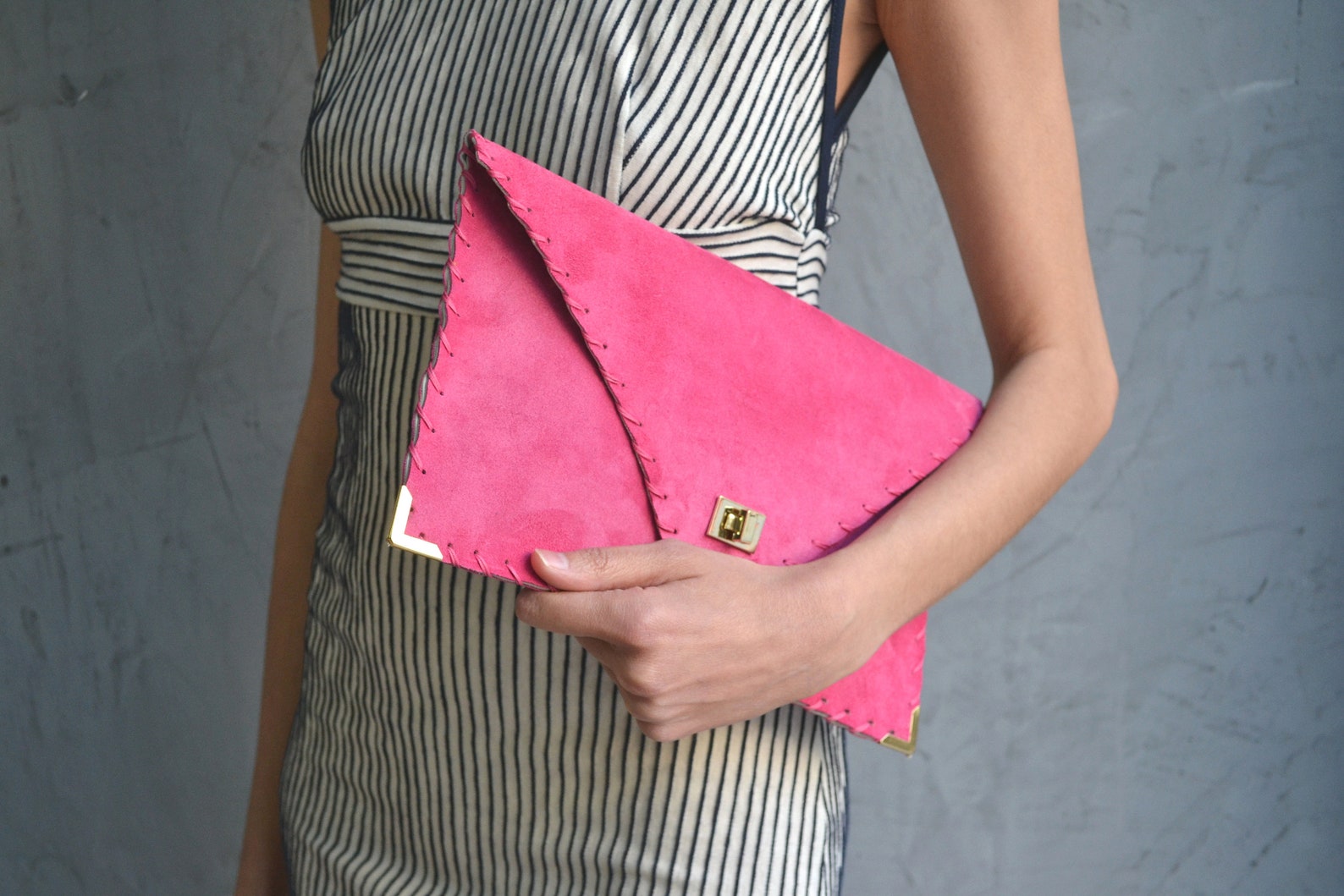 Fuchsia Leather Clutch Fuchsia Soft Symmetria Clutch Leather - Etsy