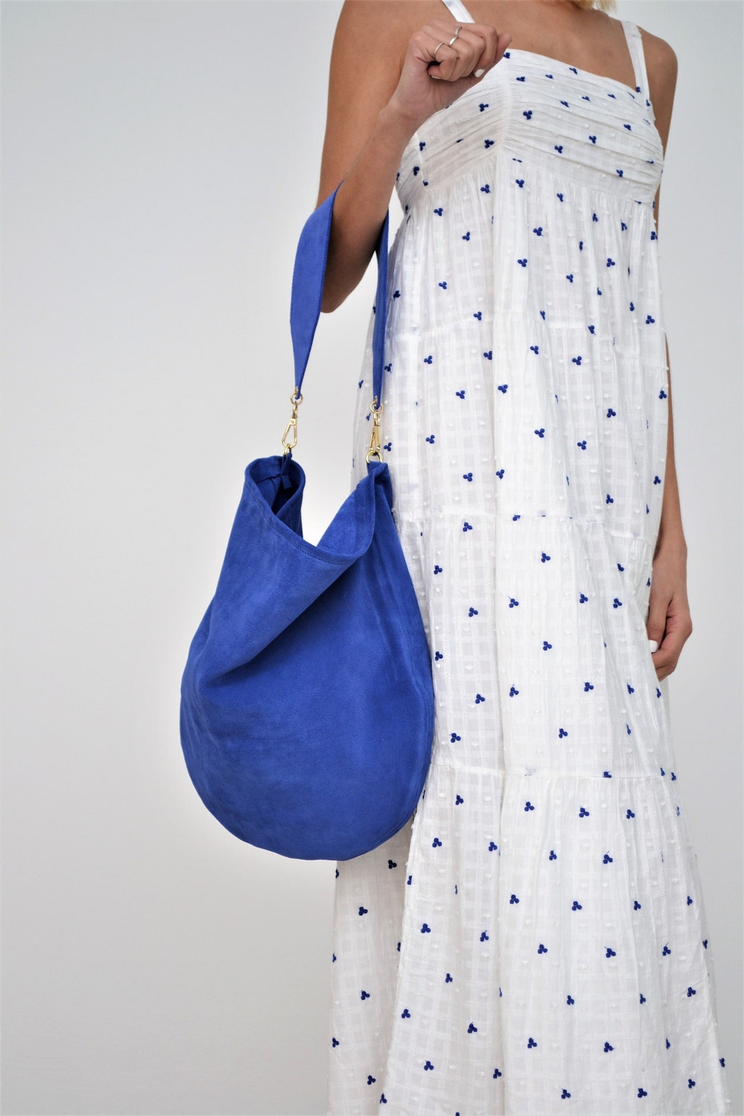 Anna Soft Blue Hobo Bag, Blue Suede Leather Bag, Blue Large Shoulder ...