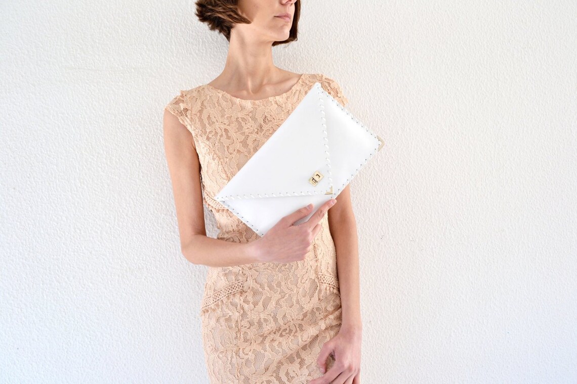 White Leather clutch/ Leather handbag / Bridal clutch / | Etsy