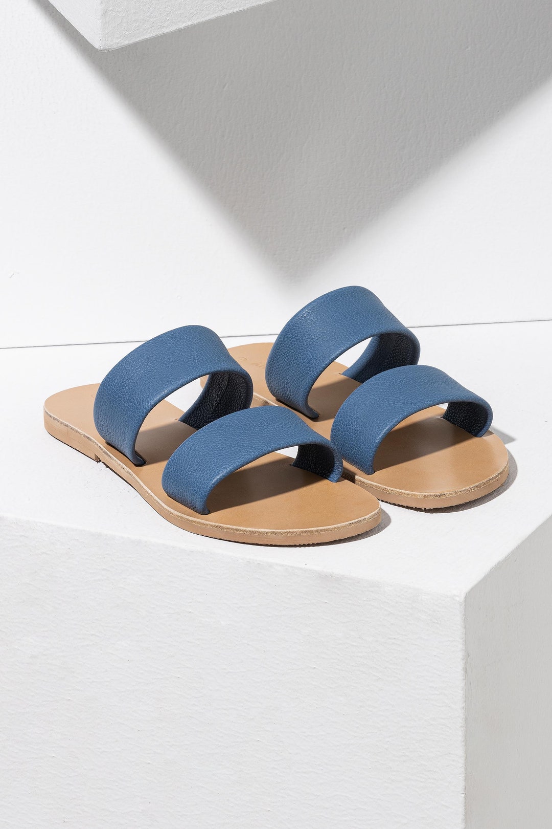 Thioni Raf Blue Sandals, Women Blue Leather Sandals, Greek Sandals ...