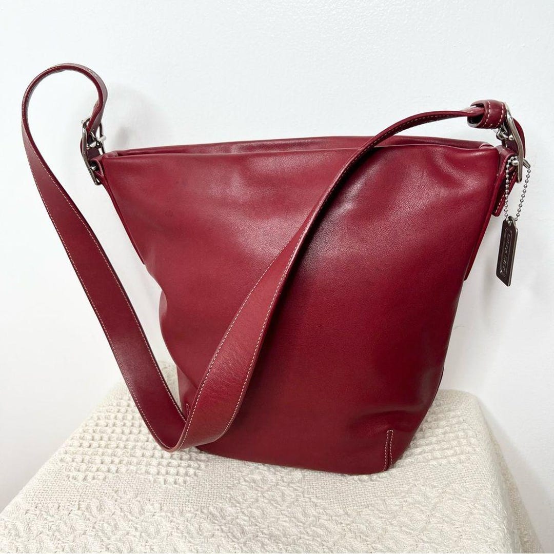 Y2K Vintage Coach Small Duffle Sac 9186 Red Leather Bucket Shoulder Bag ...