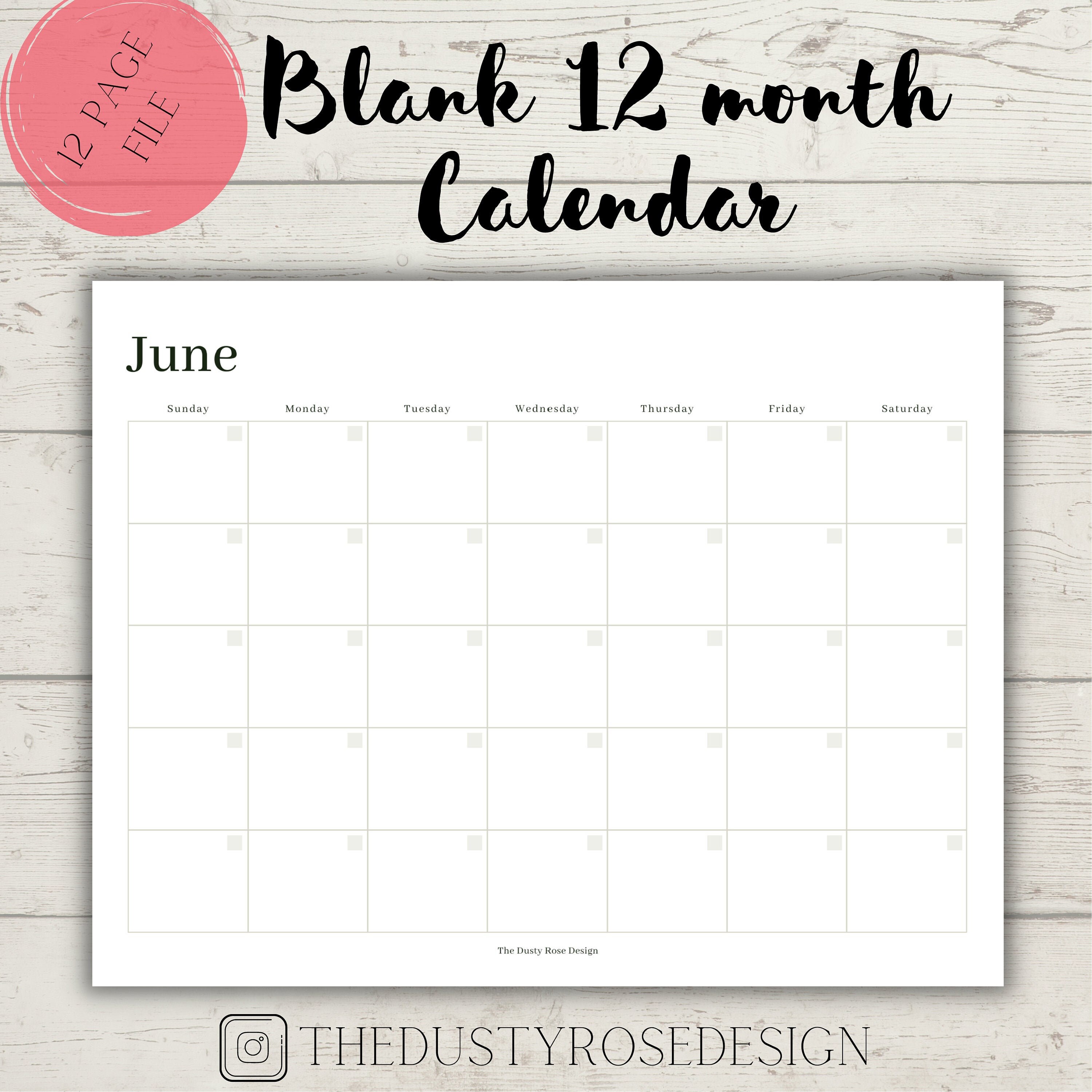 12 Month Blank Calendar Template Gambaran
