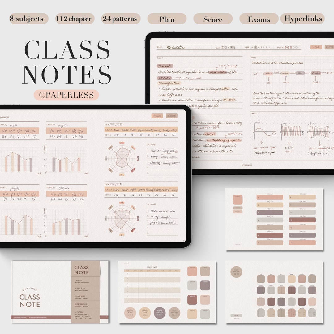 Digital Class Notebook: Cornell Notes, 8 Subjects (PDF) - Etsy