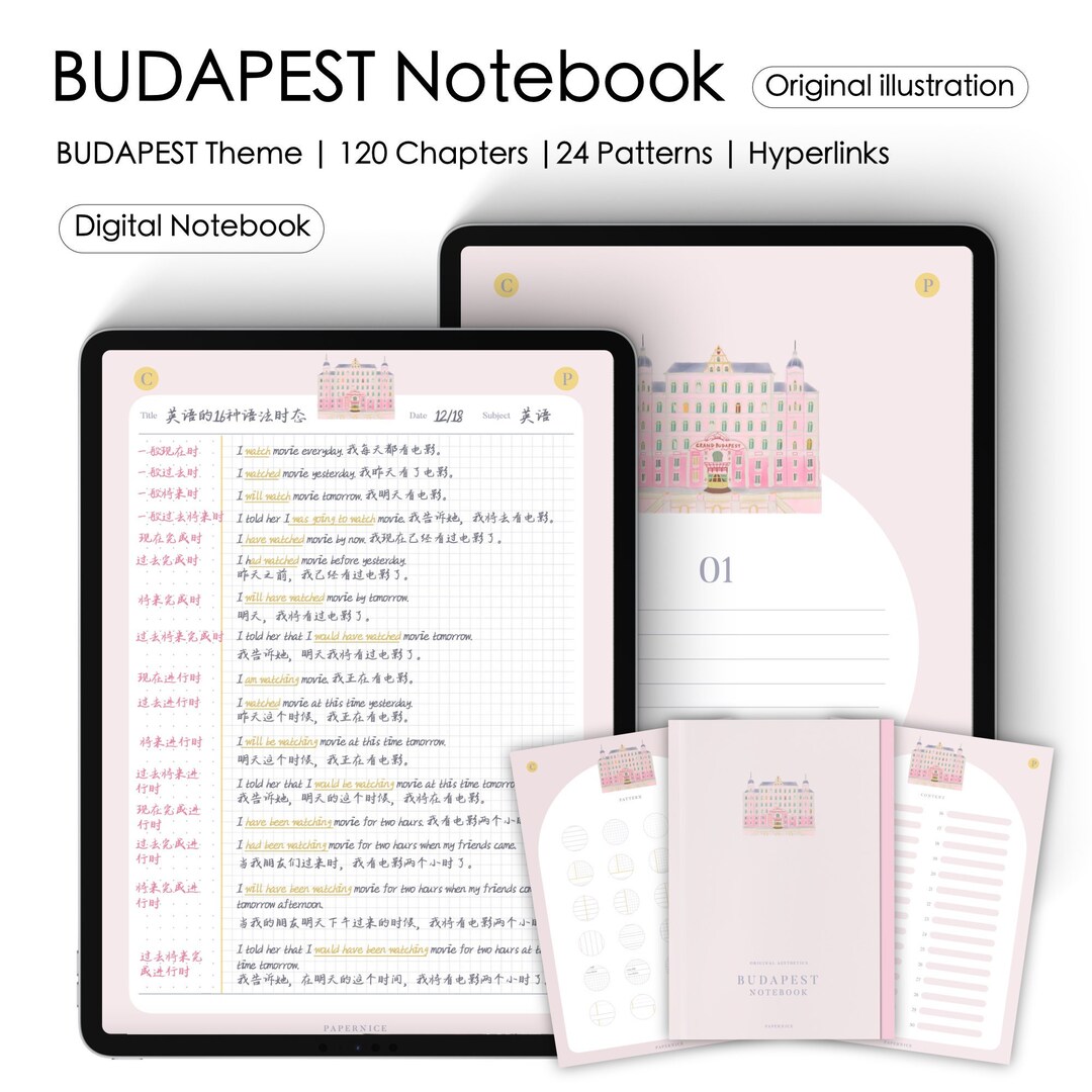 Budapest Digital Notebook: 120 Chapters, 24 Patterns (PDF) - Etsy
