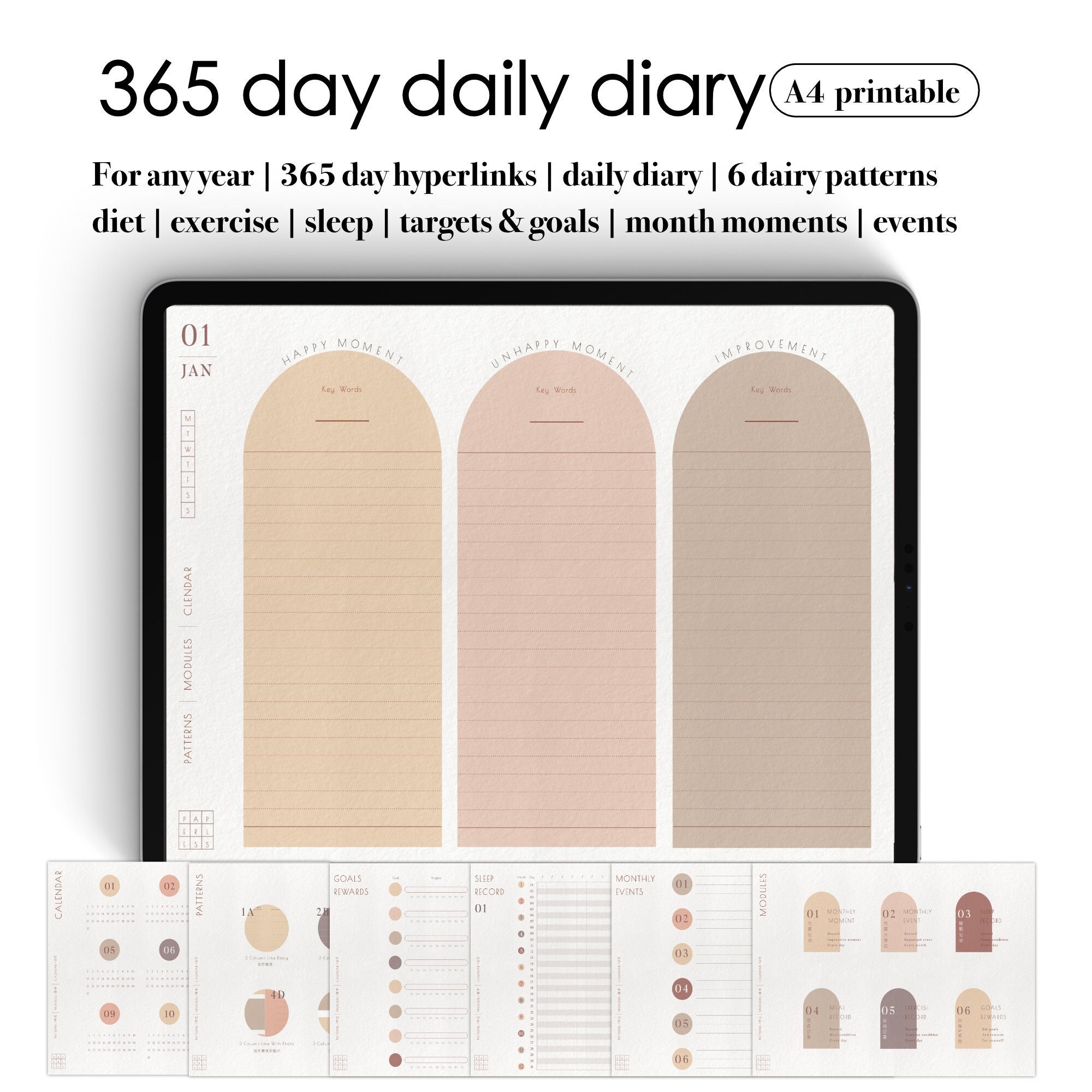 Undated 365 Day Daily Dairy for Any Year iPad Goodnotes Notability ...