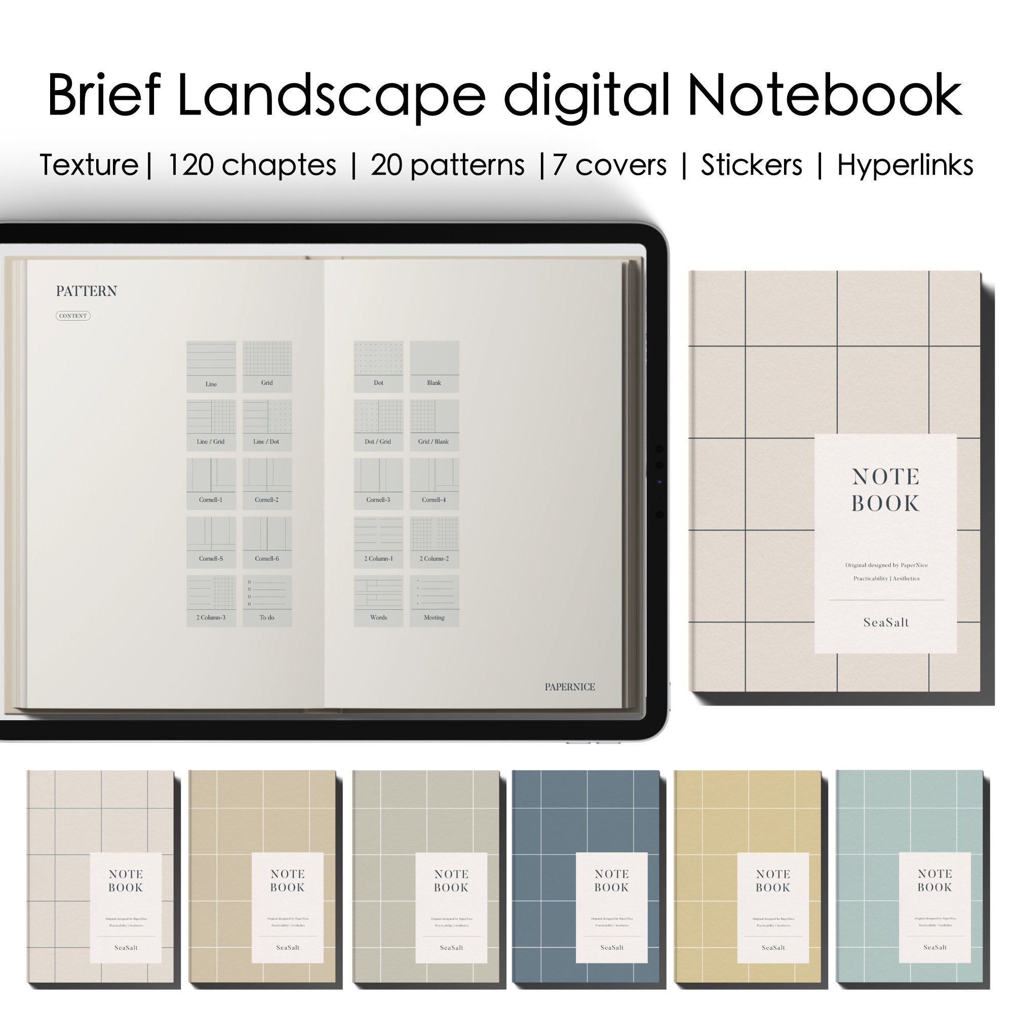 Digital Blue Landscape Notebook With 120 Chapters Hyperlinks, Goodnotes ...