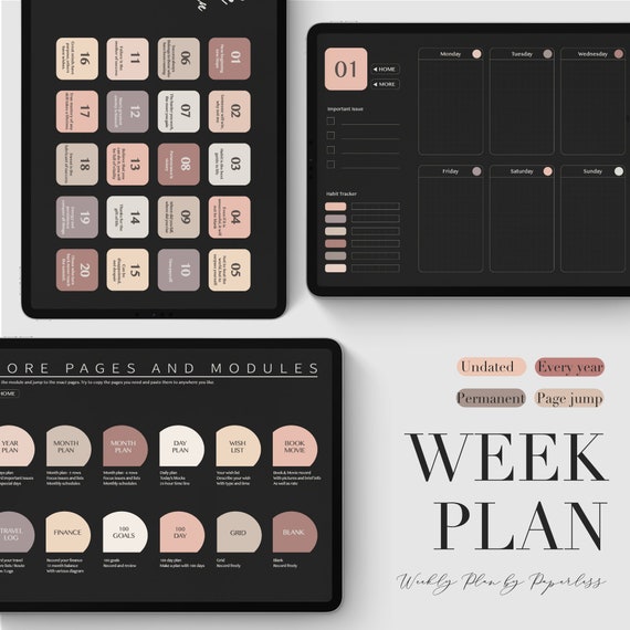 Undated Digital Weekly Planner Week Plan Weekly Journal - Etsy