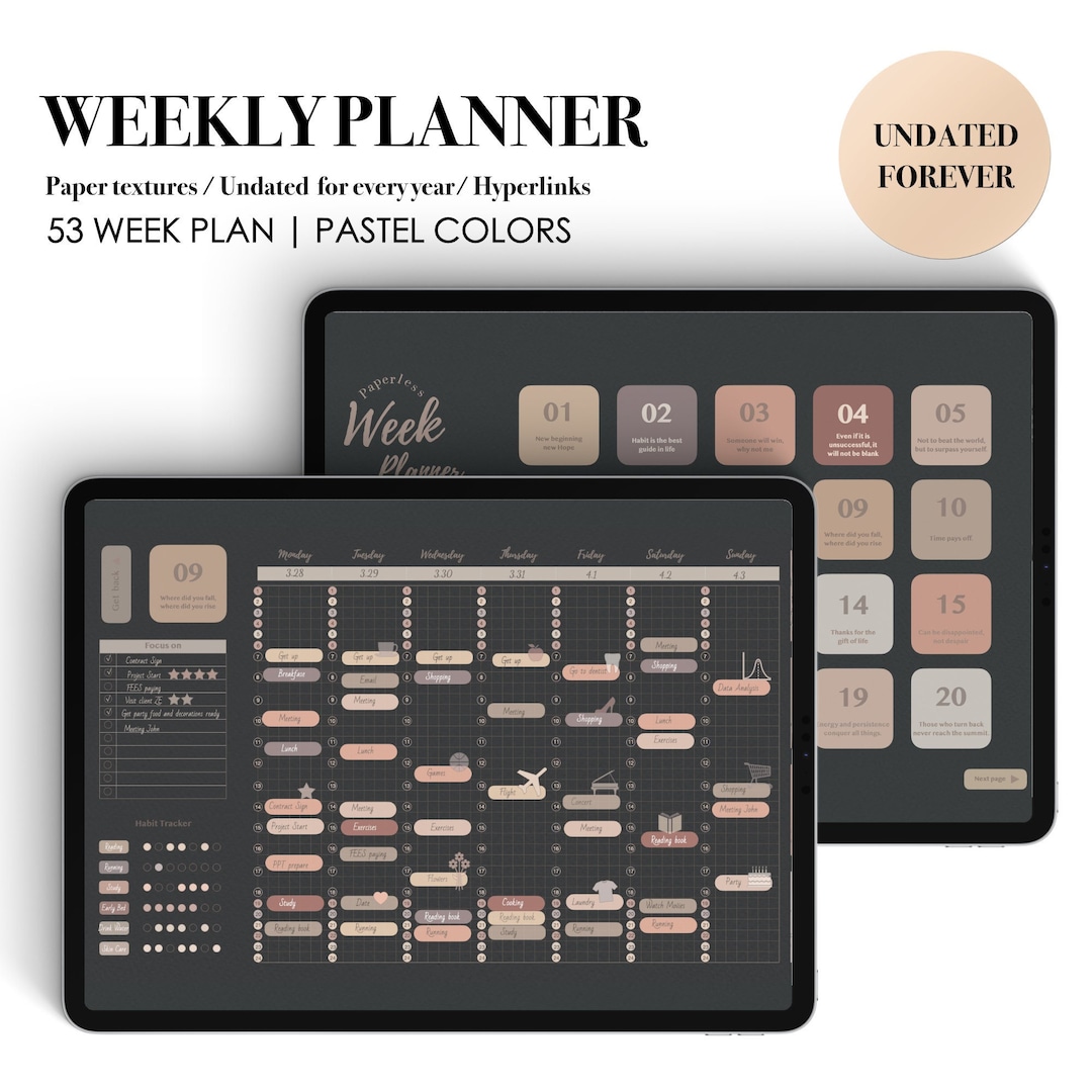 Undated Digital Weekly Planner: Pastel Colors, Hyperlinked (PDF) - Etsy