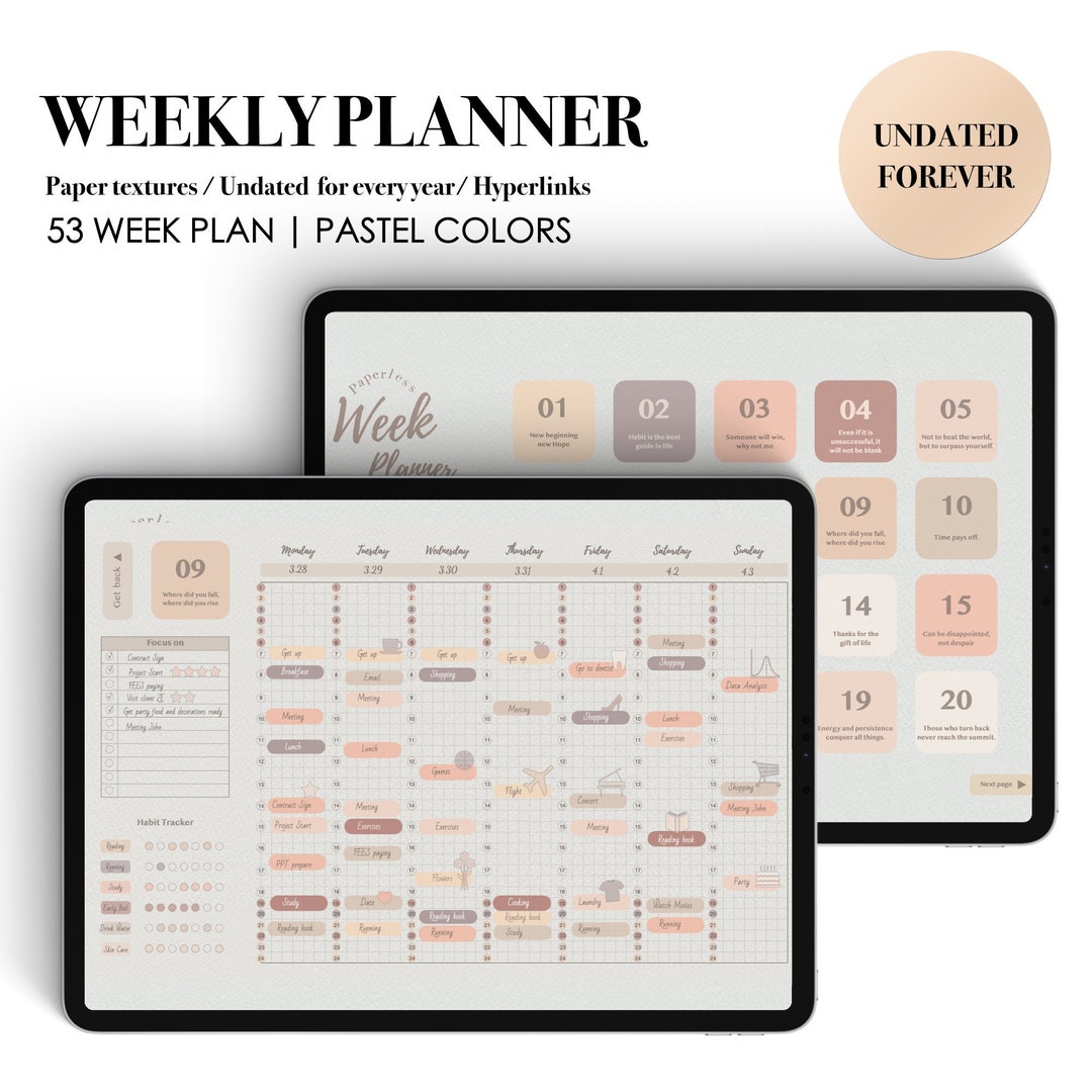 Undated Digital Weekly Planner: Goodnotes & Notability (PDF) - Etsy