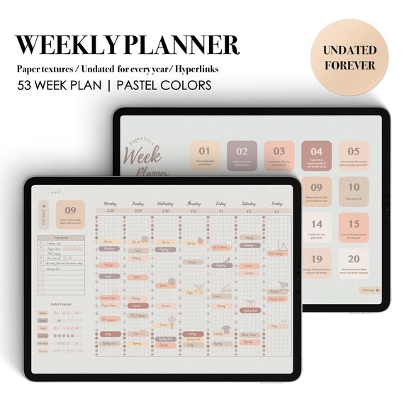 Undated Digital Weekly Planner Week Plan Weekly Journal - Etsy