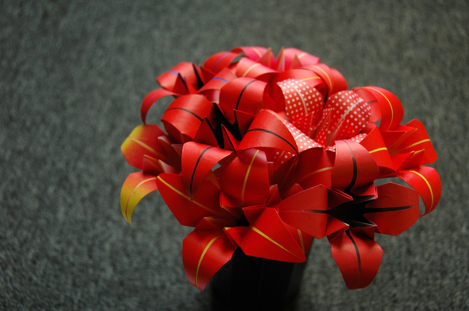 Origami Lily Flower on Stem - Asst Red Paper - Valentine's Day, Wedding ...