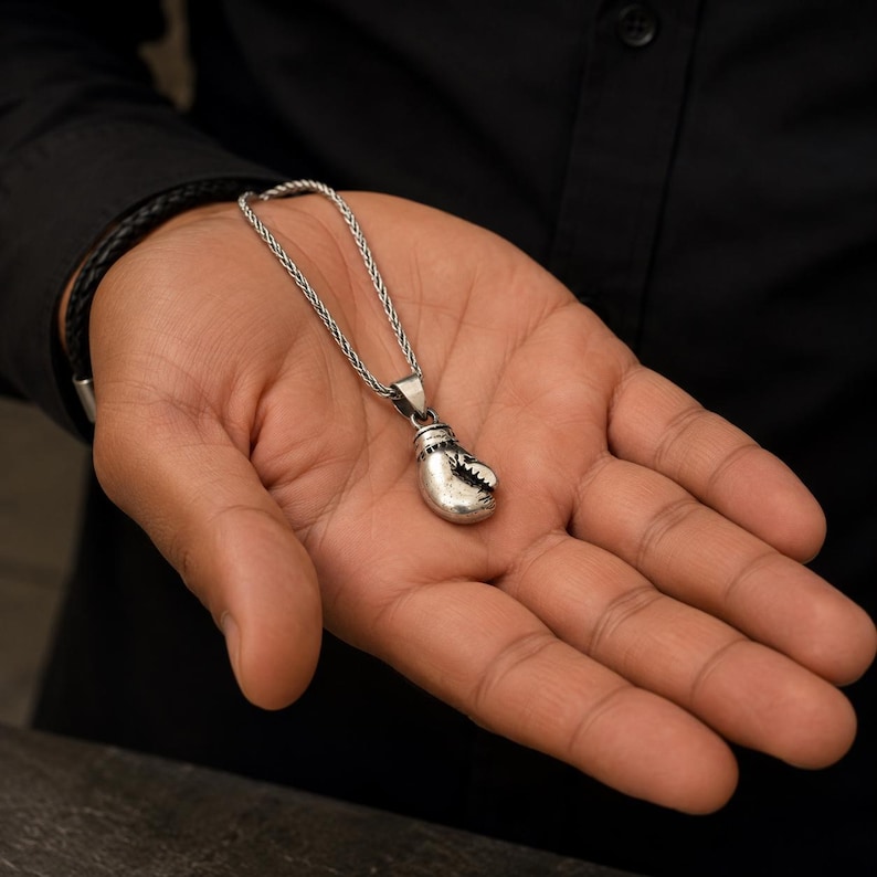 Boxing Glove Pendant Necklace for Men, Silver Tone Boxer Necklace ...