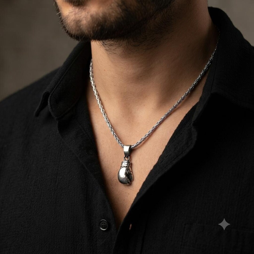 Boxing Glove Pendant Necklace for Men, Silver Tone Boxer Necklace ...