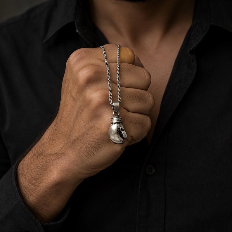 Boxing Glove Pendant Necklace for Men, Silver Tone Boxer Necklace ...